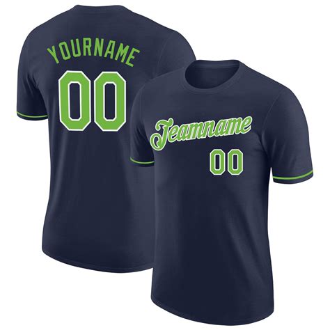 Custom Navy Neon Green White T Shirt