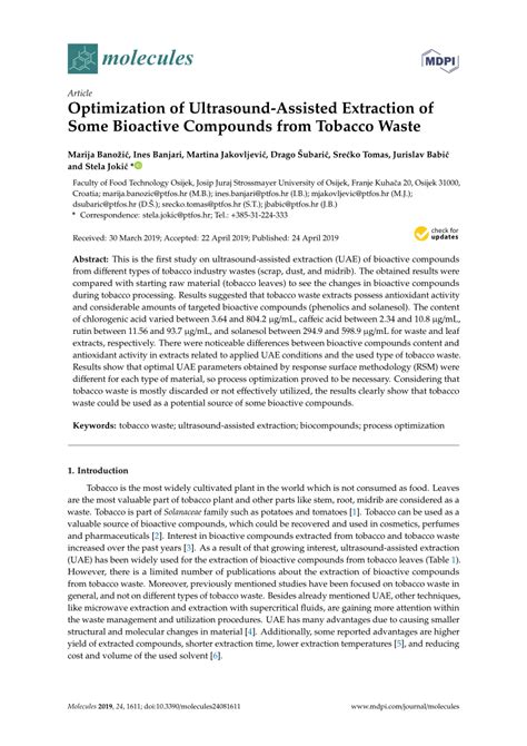 Pdf Optimization Of Ultrasound Assisted Extraction Of Some Bioactive