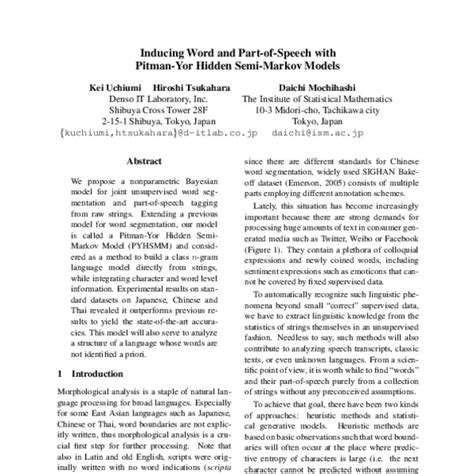 Inducing Word And Part Of Speech With Pitman Yor Hidden Semi Markov Models Acl Anthology