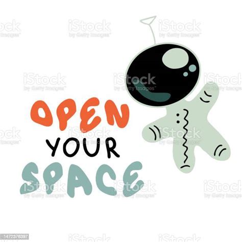 당신의 공간을 엽니 다 우주인 슬로건 인쇄 티셔츠 스티커 포스터에 적합합니다 장식과 디자인을 위한 격리된 벡터 그림 1970 1979 년에 대한 스톡 벡터 아트 및 기타