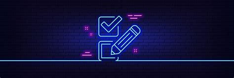 확인란 선 아이콘입니다 설문 조사 선택 기호 네온 라이트 광선 효과 벡터 3차원 형태에 대한 스톡 벡터 아트 및 기타 이미지