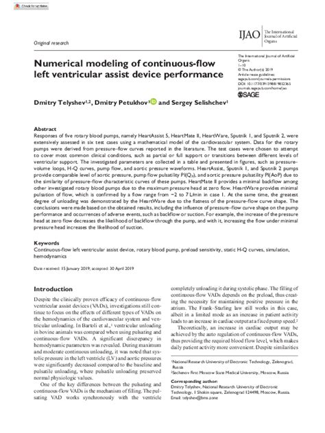 Pdf Numerical Modeling Of Continuous Flow Left Ventricular Assist
