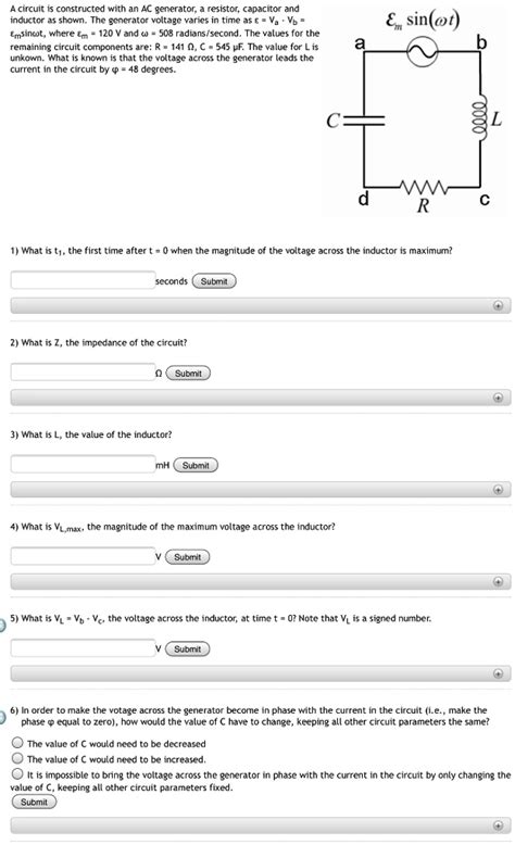 solved a circuit is constructed with an ac generator a resistor