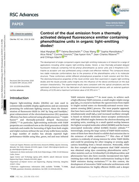 Pdf Control Of The Dual Emission From A Thermally Activated Delayed Fluorescence Emitter