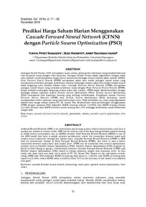Pdf Prediksi Harga Saham Harian Menggunakan Cascade Forward Neural Network Cfnn Dengan