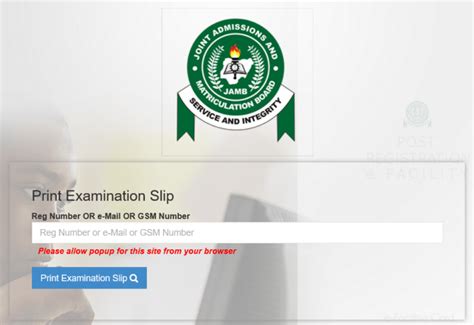 JAMB Exam Slip Printing For UTME Mybabe