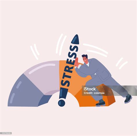 스트레스 수준 기분 척도의 벡터 그림입니다 사업가는 문제를 해결하고 심리적 압박을 줄입니다 감정과 업무 과부하로 피곤한 사람 감소에 대한 스톡 벡터 아트 및 기타 이미지