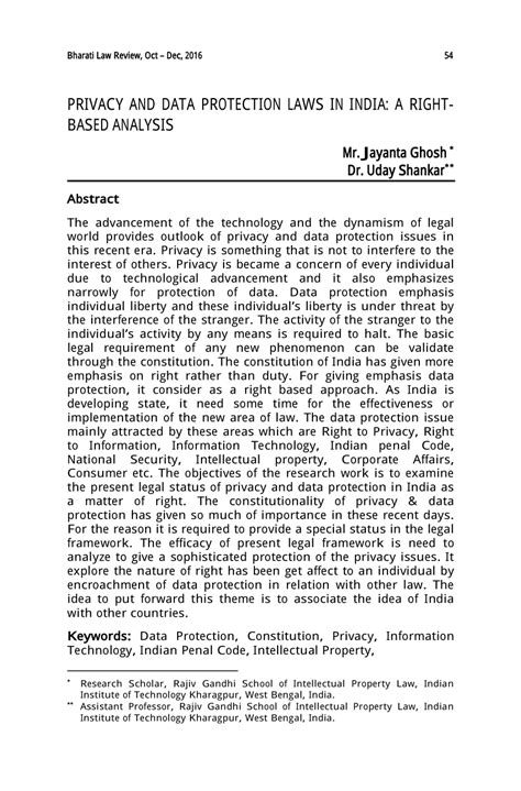 Pdf ‘privacy And Data Protection Laws In India A Right Based Analysis