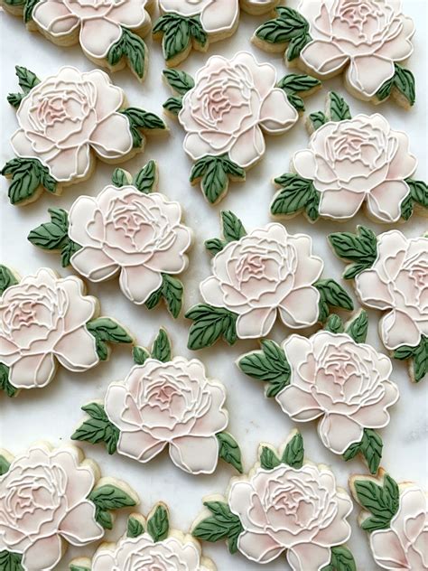 Pink Peony Cookies Flower Sugar Cookies Rose Cookies Sugar Cookie