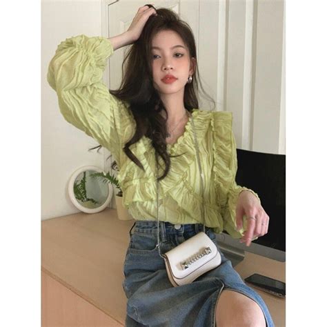 프렌치 젠틀 디자인 센스 틈새 디자인 러플 긴팔 셔츠 여성용 스위트 시크 한국 시리즈 시크 최고 패션 초봄 Aliexpress