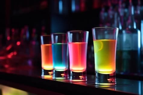 Premium Ai Image Drink In A Night Club Cocktails On Illuminated Bar Counter