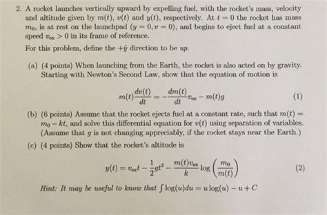 Solved 2 A Rocket Launches Vertically Upward By Expelling