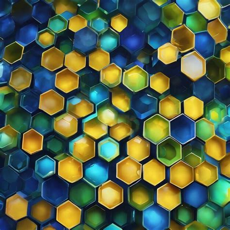 Premium Photo Glowing Pattern Of Hexagons In Shades Of Blue White Yellow And Green Creating A