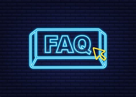 faq with cursor button internet neon icon pointer click icon vector