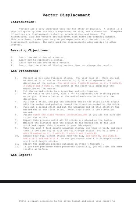 Solved Vector Displacement Introduction Vectors Are A Very Chegg