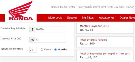 Bike EMI Loan Calculator Calculate Bike Interest Down Payment Monthly EMI Moneycontain