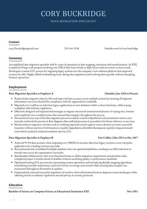 Data Migration Specialist Resume Cv Example And Writing Guide