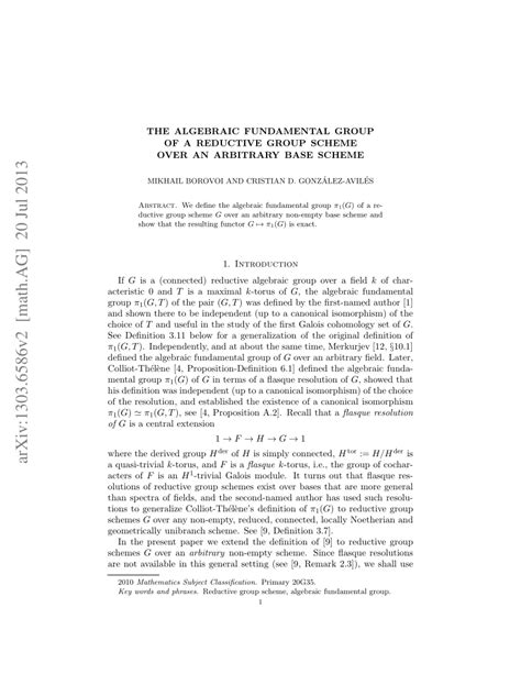 Pdf The Algebraic Fundamental Group Of A Reductive Group Scheme Over An Arbitrary Base Scheme