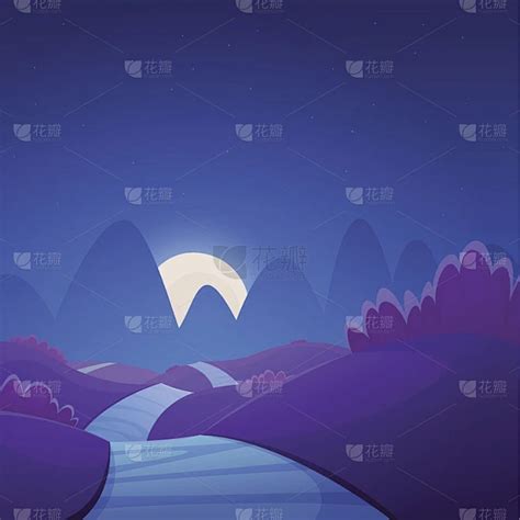 晚上卡通景观素材 花瓣网