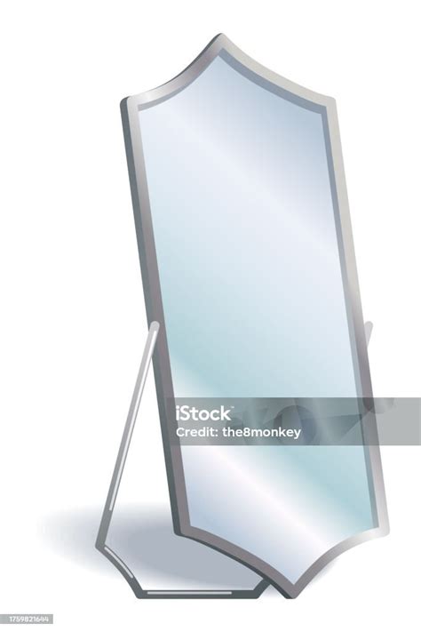 금속 프레임 가구가 있는 홈 바닥 거울 아이콘입니다 복도 침실 인테리어 디자인 요소 전체 길이의 탈의실 장식 흰색 배경에 분리된 그림 0명에 대한 스톡 벡터 아트 및 기타
