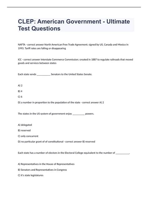 Clep American Government Ultimate Test Questions And Answers 2023