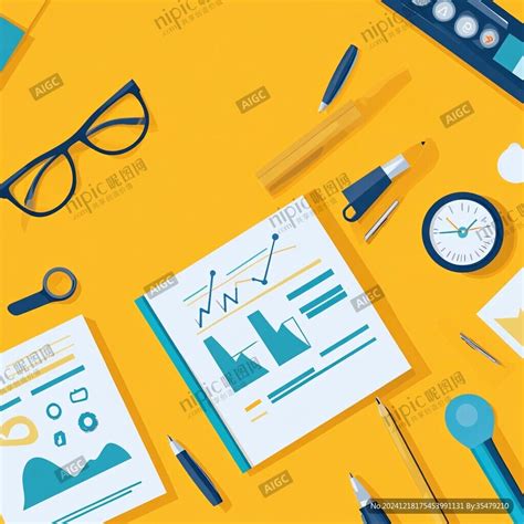 Ai创作图汇报工作插画 投资理财会计设计 工作报告图表 企业报表设计 纸面演算 扁平创意元素 工作场所插画 数据报告 数据图表统计 桌面图面