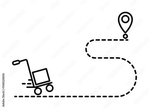 Delivery Service Route Drawn In Flat Style Transportation Of Cargo To