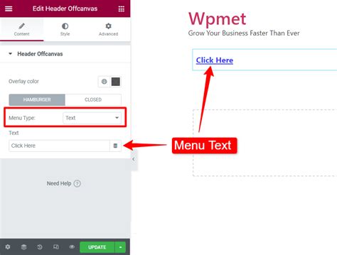 how to create wordpress off canvas menu in elementor wpmet