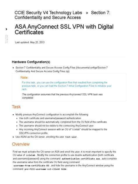 Asa Anyconnect Ssl Vpn With Digital Certificates Pdf Public Key Certificate Transport