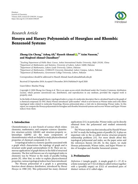 Pdf Hosoya And Harary Polynomials Of Hourglass And Rhombic Benzenoid Systems