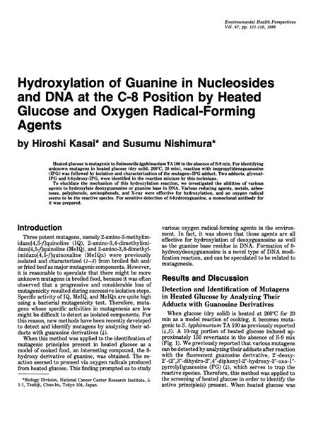 Hydroxylation Of Guanine In Nucleosides And Dna At The C 8 Position By