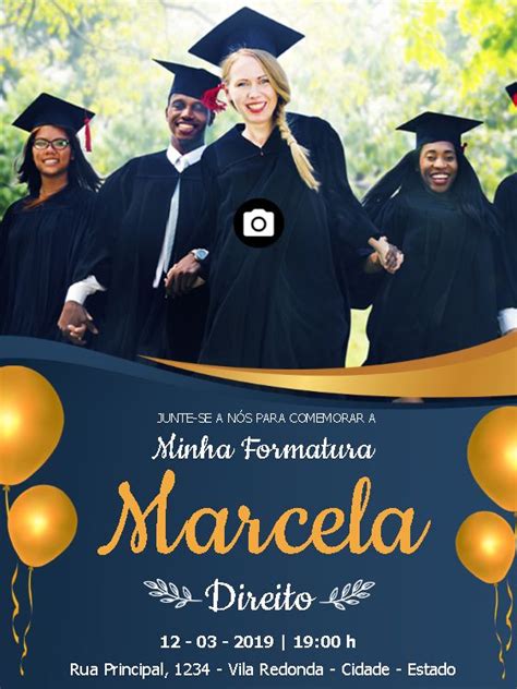 Convite De Formatura Com Foto Editável Para Enviar Online Convite Formatura Fotos De