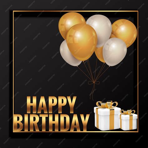 Feliz Cumpleaños Realista En Negro Y Dorado Vector Premium