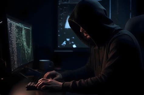 Free Photo Hooded Computer Hacker In Dark Room Computer Crime Concept