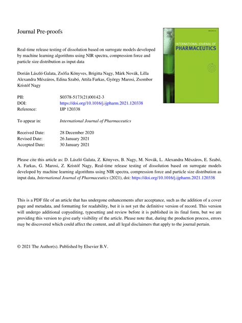 Pdf Real Time Release Testing Of Dissolution Based On Surrogate Models Developed By Machine