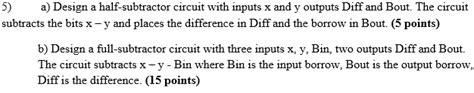Solved 5 A Design A Half Subtractor Circuit With Inputs X