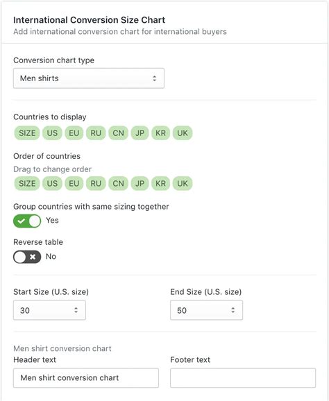 Size Chart Conversion Calculator