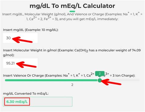 Mgdl To Meql Calculator Convert Mgdl To Meql Formula