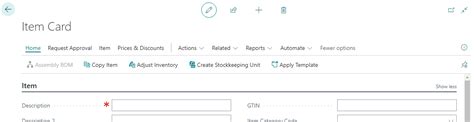 item no field missing from the item card page in microsoft dynamics