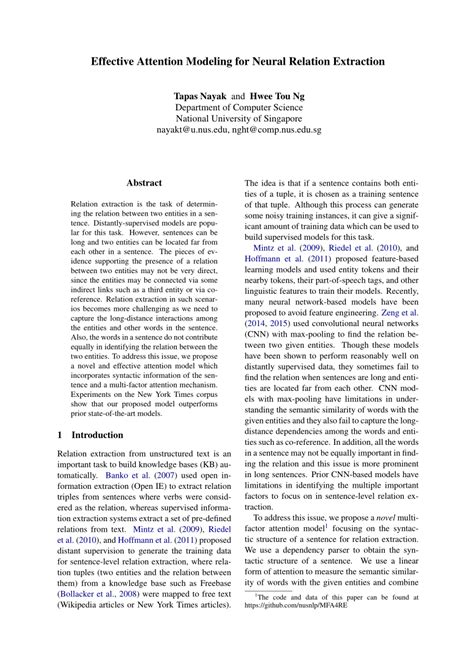Pdf Effective Attention Modeling For Neural Relation Extraction