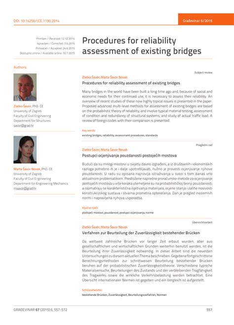 Pdf Procedures For Reliability Assessment Of Existing Bridges