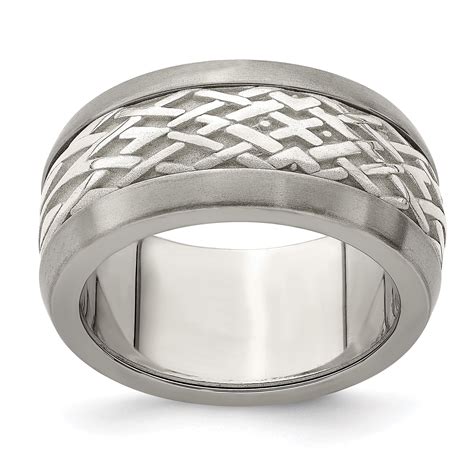 Edward Mirell Titanium And Sterling Silver Inlay Polished Weave Ring