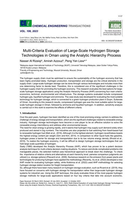 Pdf Multi Criteria Evaluation Of Large Scale Hydrogen Storage Technologies In Oman Using The