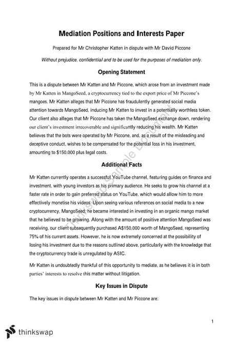 Laws2371 Mediation Position And Interest Paper Laws2371 Resolving