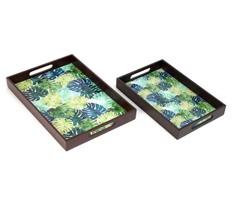 Buy Green Leafy Mdf Wood Enamel Coated Rectangle Serving Trays Set Of 2 At 42 Off Online