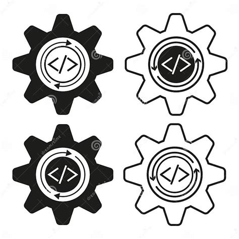 Coding Gear Icons Development Cogwheels Vector Coding Symbols Black