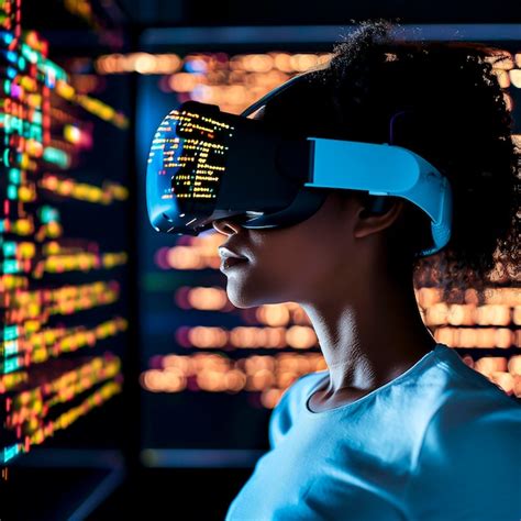 software developer visualizing code through vr glasses premium ai