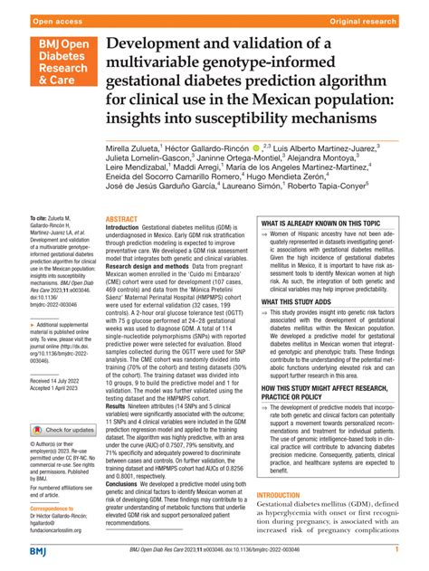 Pdf Development And Validation Of A Multivariable Genotype Informed Gestational Diabetes