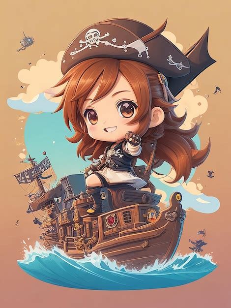 Premium Photo A Cute Chibi Character Female Pirate Piloting A Pirate