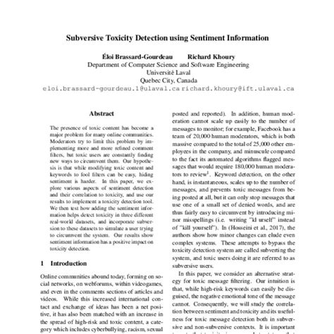 Subversive Toxicity Detection Using Sentiment Information Acl Anthology